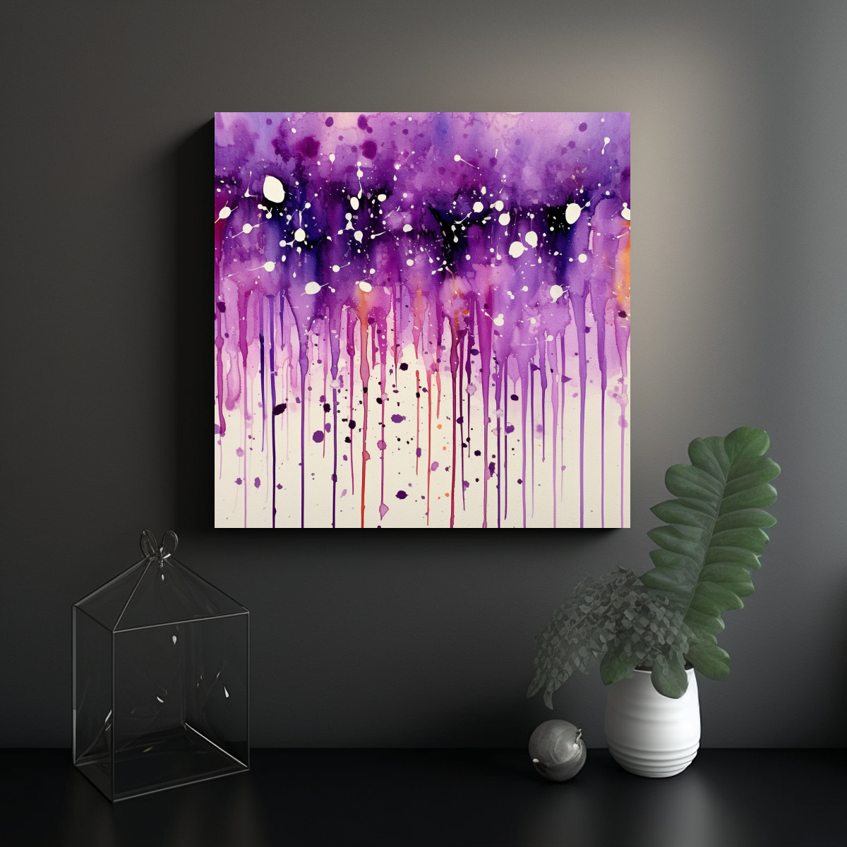 Cuadro Morado Con Acuarela De Puntos En Estilo Abstracto - DecoCuadros