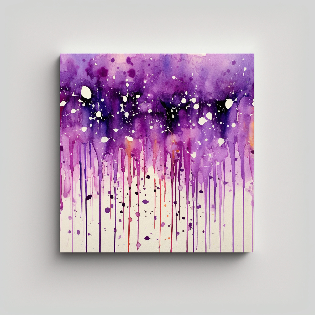 Cuadro Morado Con Acuarela De Puntos En Estilo Abstracto - DecoCuadros