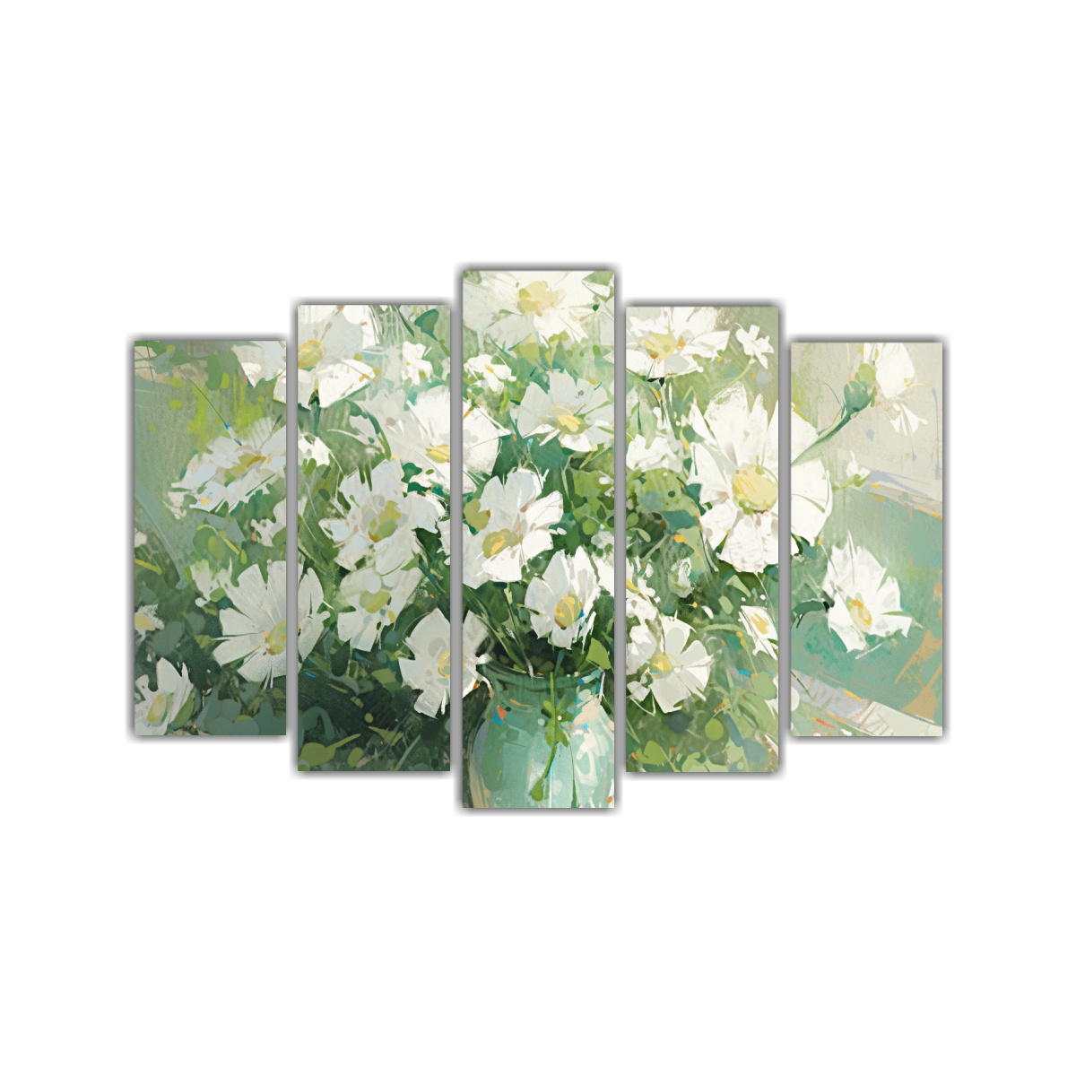 Cuadro Patrón Intenso Multicolor Flores Verdes Y Blancas En Lienzo - DecoCuadros