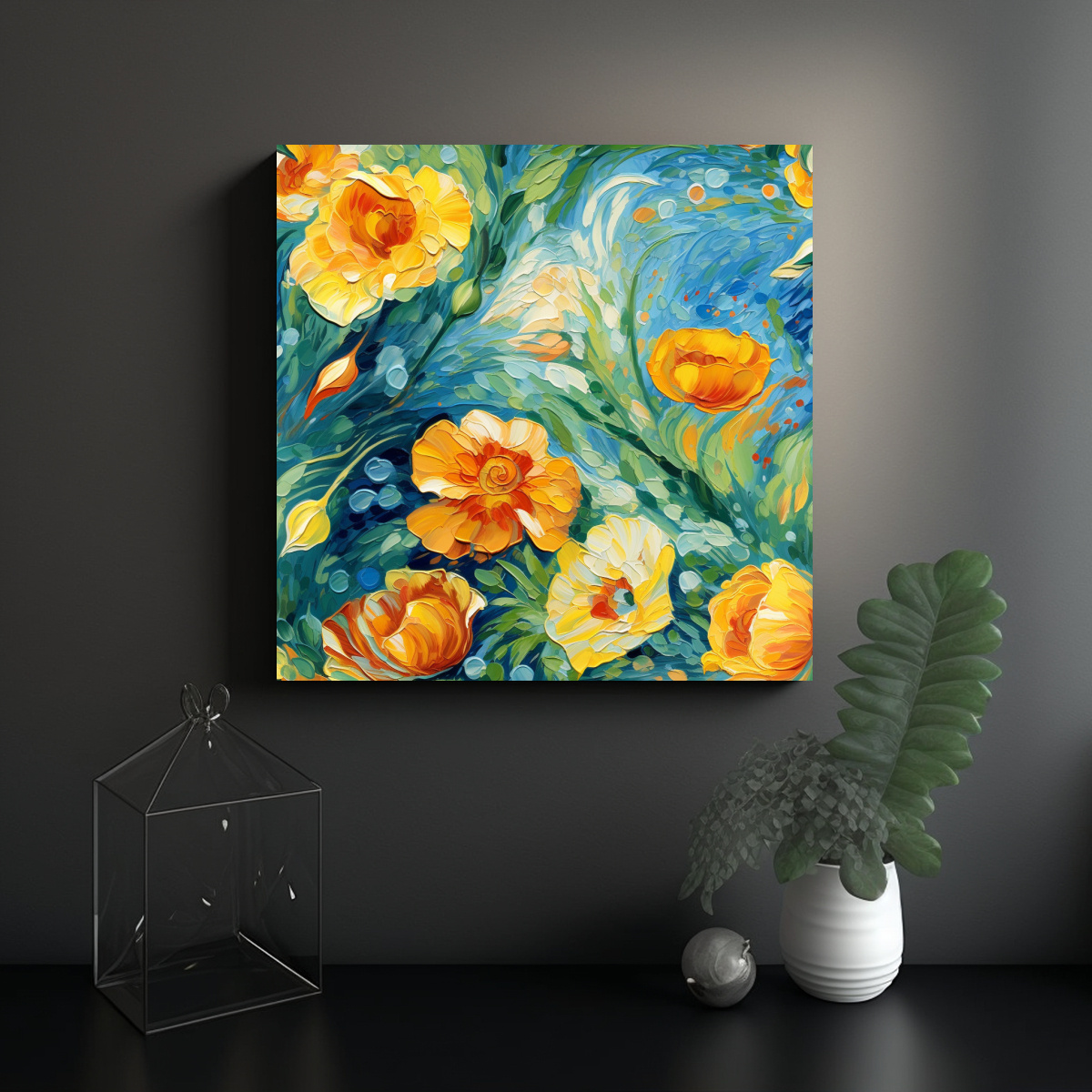 Cuadro Patron Intenso Flores Al Estilo De Van Gogh En DecoCuadros