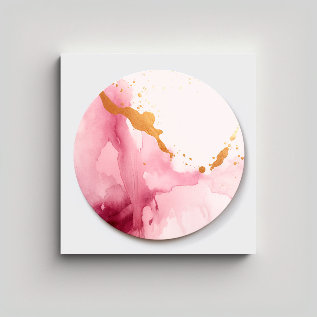 Cuadro Rosa Agua Círculo Acuarela Dorado - DecoCuadros