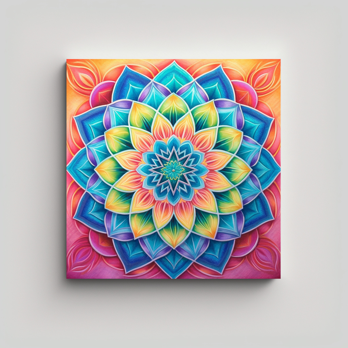 Cuadro Tela Vintage Mandala Simetría Arco Iris Pastel Arte Color - DecoCuadros