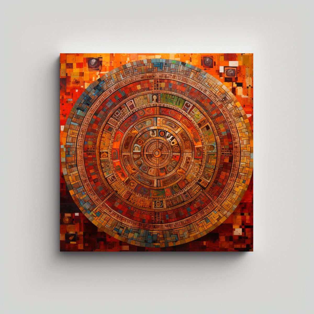 Cuadro Vintage Calendario Azteca Mosaico Colorido - DecoCuadros