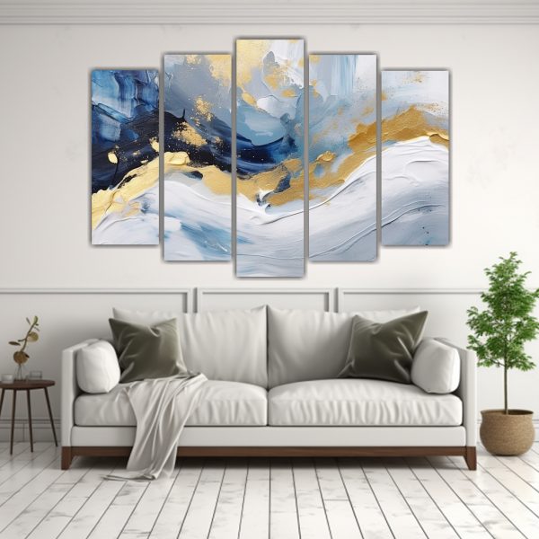 Cuadros Abstractos En Azul, Blanco Y Dorado - DecoCuadros