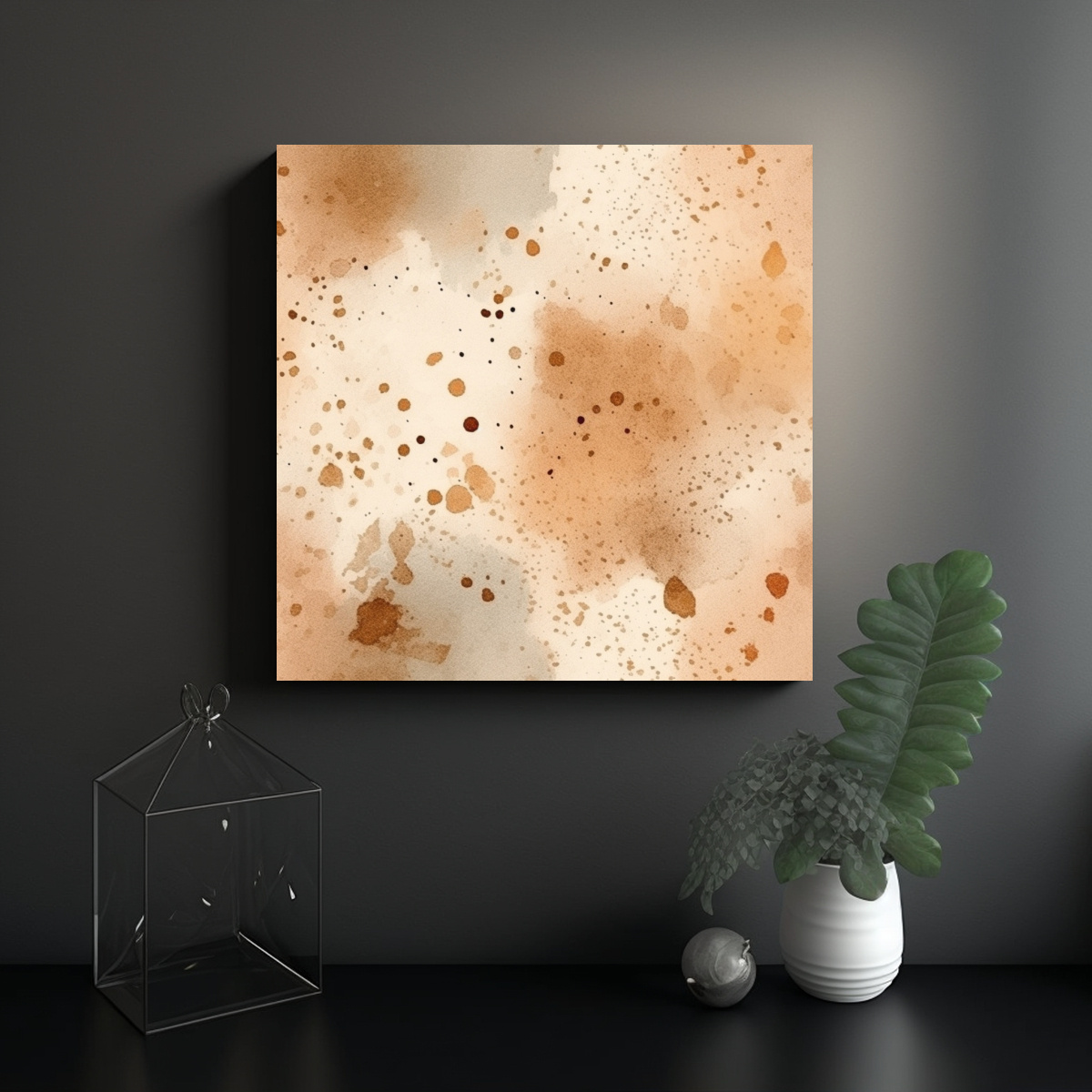 Cuadro Acuarela Surrealista Con Brillo En Tonos Beige - DecoCuadros