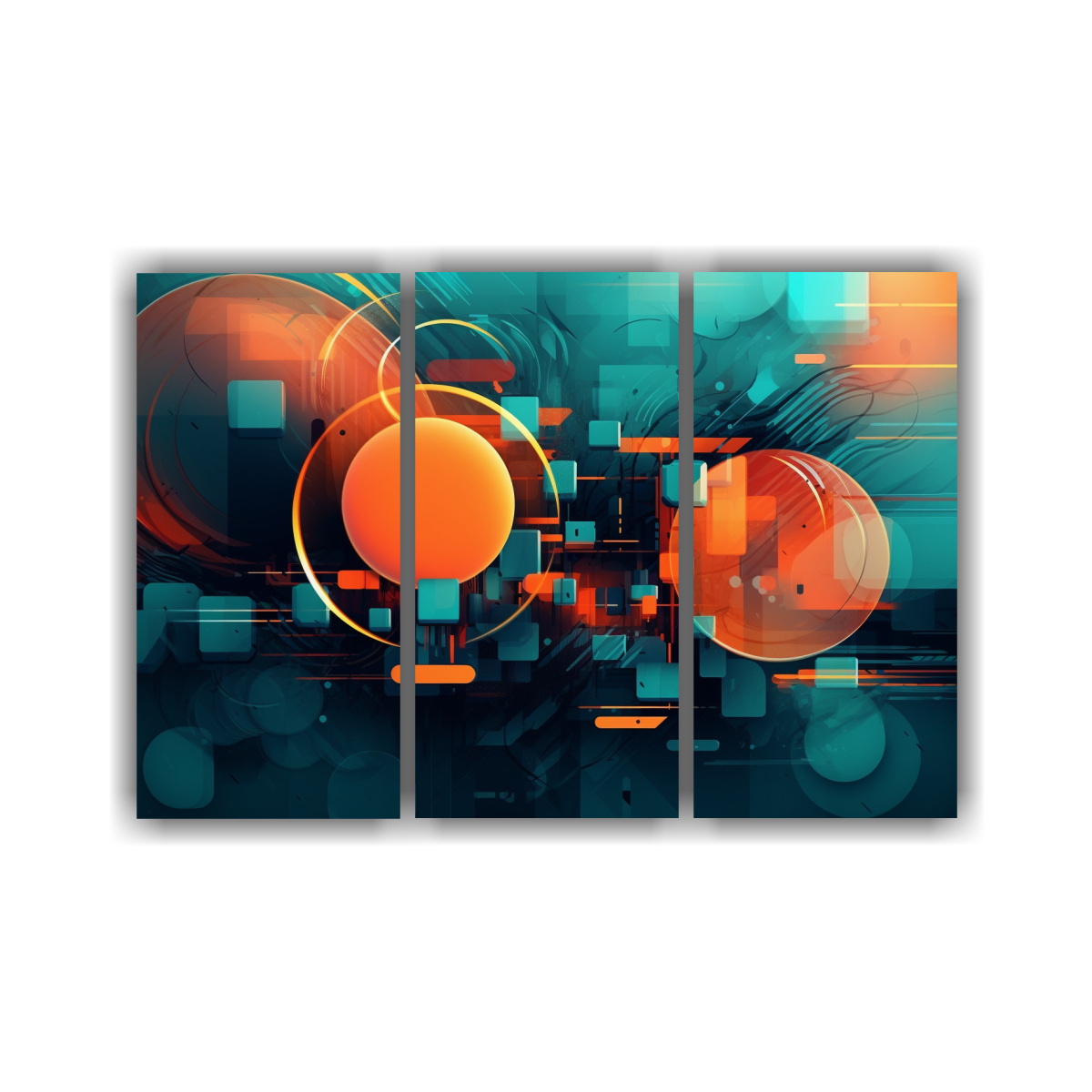 Cuadros Abstractos En Tonos Teal Y Naranja - Set 3 Canvas Diseño Moderno - Decocuadros