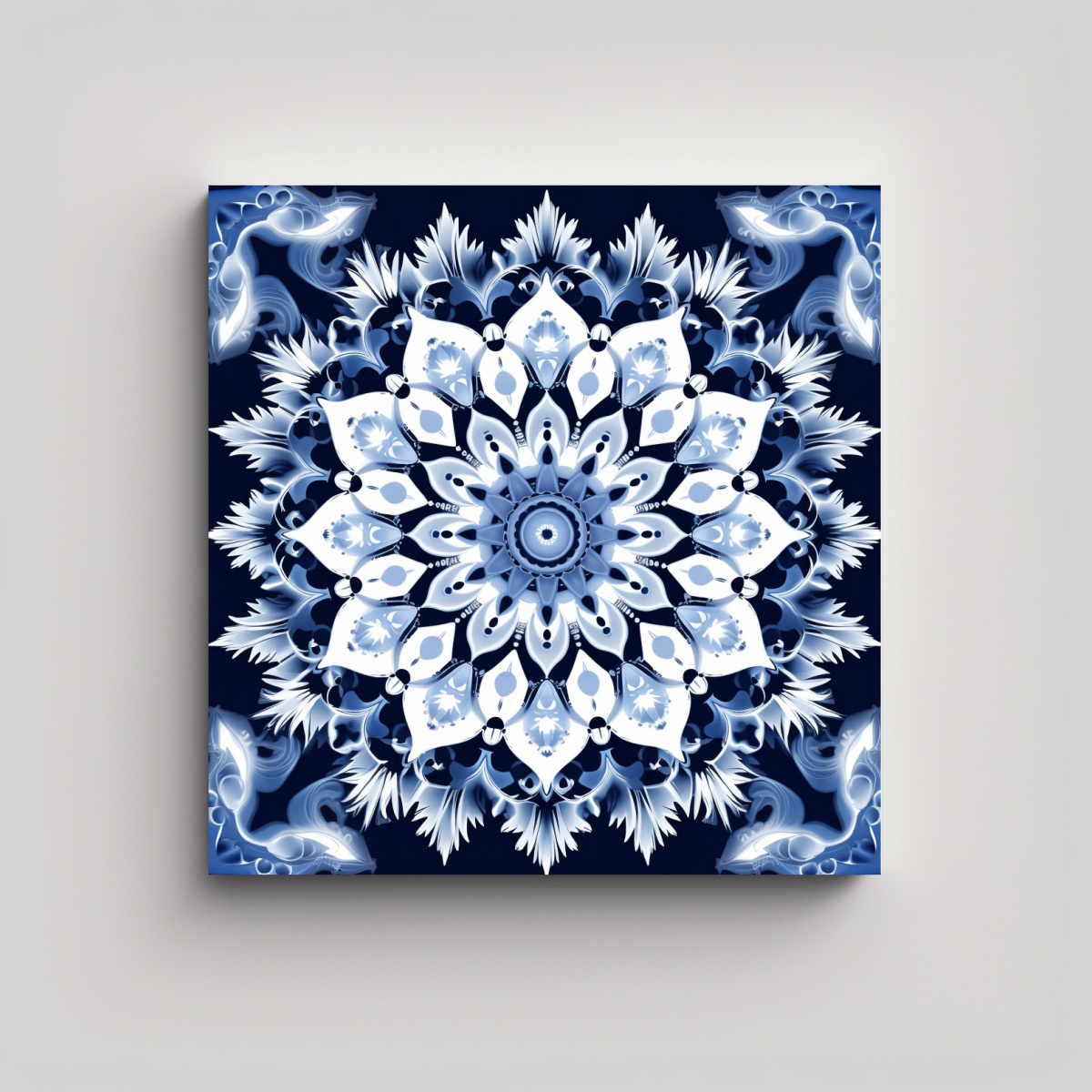 Cuadro Decorativo Moderno HD Patrón Floral Simétrico Azul - Decocuadros