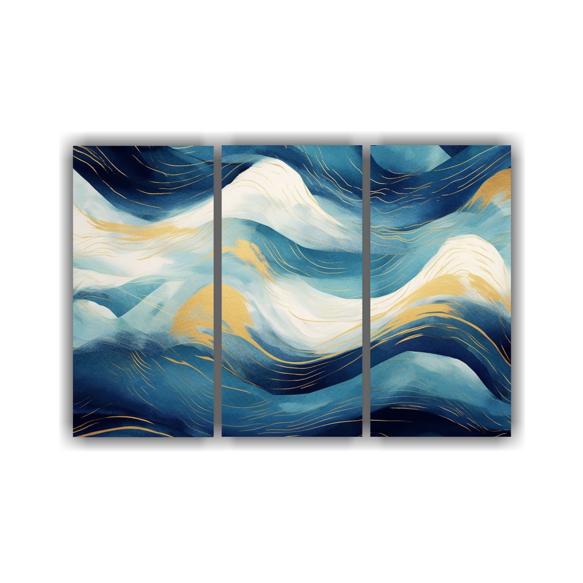 Cuadro Diseño único: Patrón Abstracto De Olas Marinas En Azul Y Dorado - Decocuadros