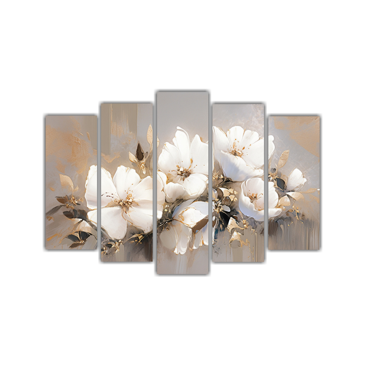 Cuadros Minimalistas Blanco Y Oro Con Flores En Lienzo - Set De 5 Cuadros Diseño Minimalista ...