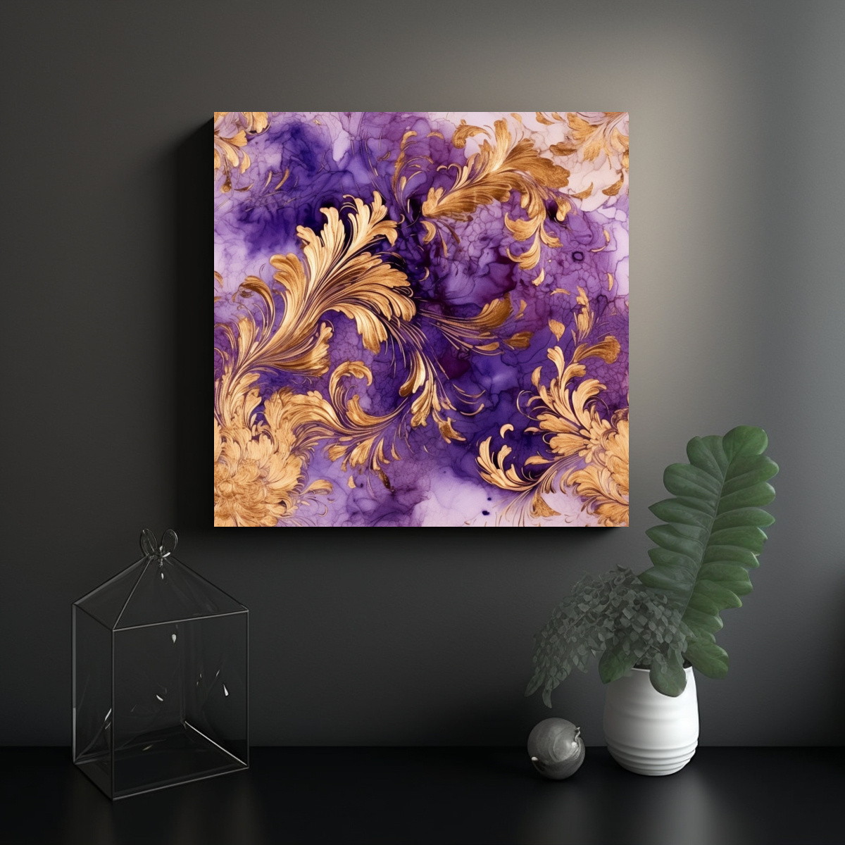 Cuadro Decorativo Morado Y Oro En Azulejo - DecoCuadros