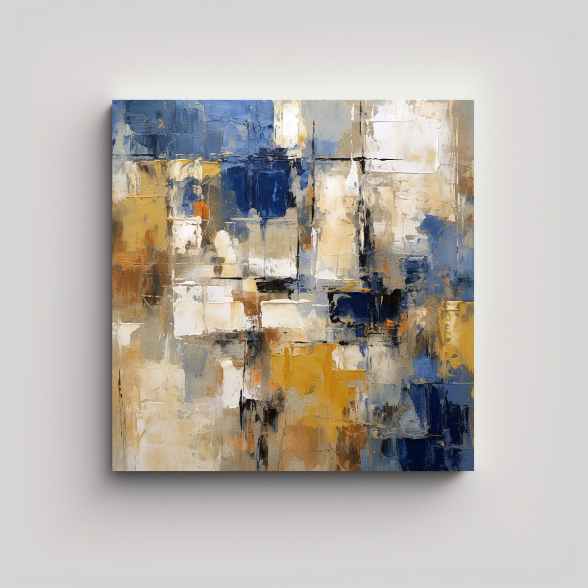 Cuadro Abstracto Azul Y Dorado - Exclusivo Diseño En Tela De Alta Calidad - Decocuadros