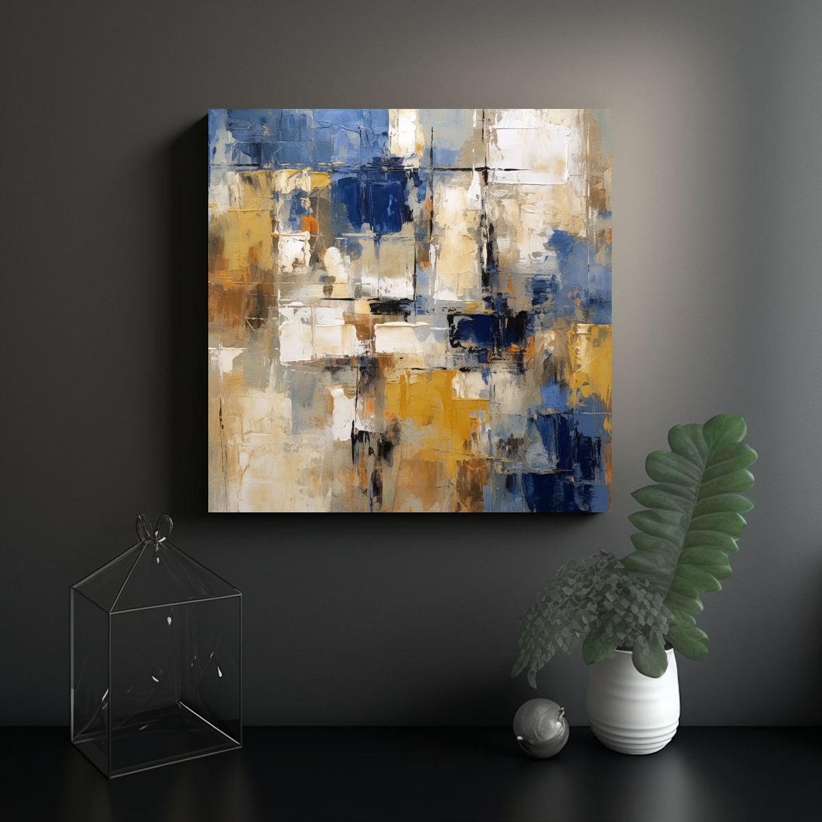 Cuadro Abstracto Azul Y Dorado - Exclusivo Diseño En Tela De Alta Calidad - Decocuadros