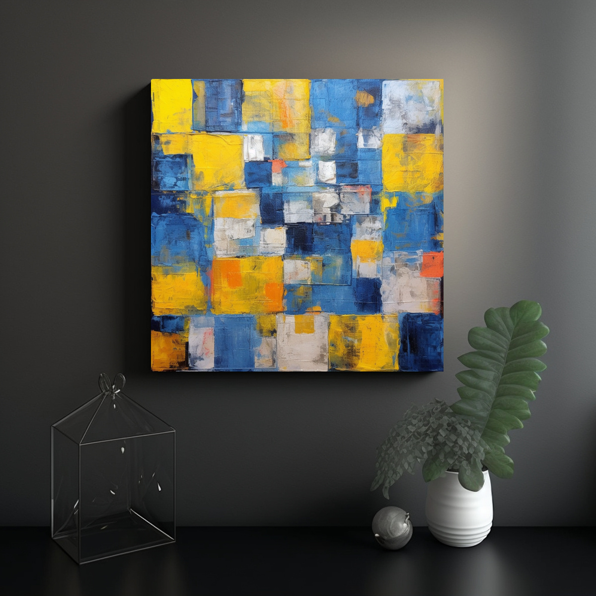 Cuadro Decorativo Moderno Con Cuadrados Azules Y Amarillos - Decocuadros