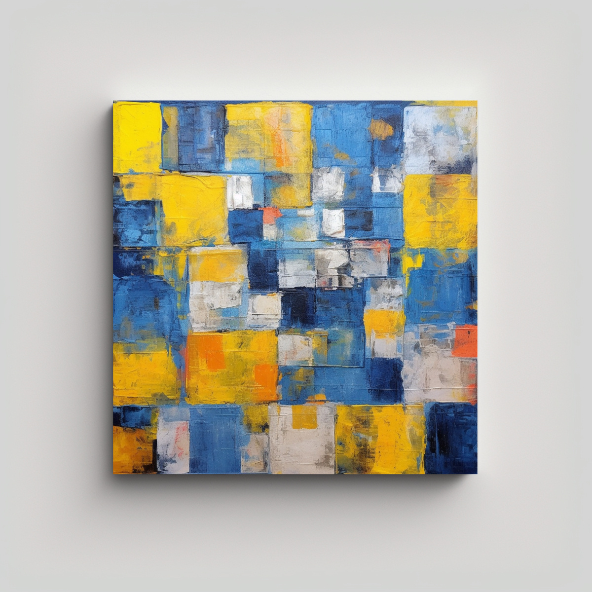 Cuadro Decorativo Moderno Con Cuadrados Azules Y Amarillos - Decocuadros