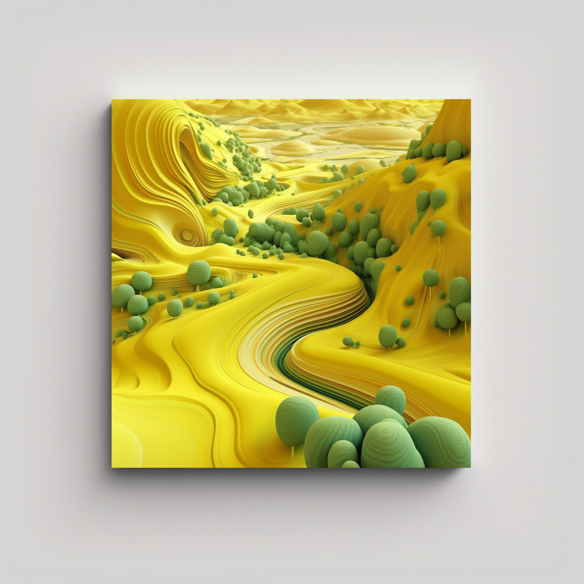 Cuadro Decorativo Abstracto Amarillo Colinas Desierto Verdes - DecoCuadros