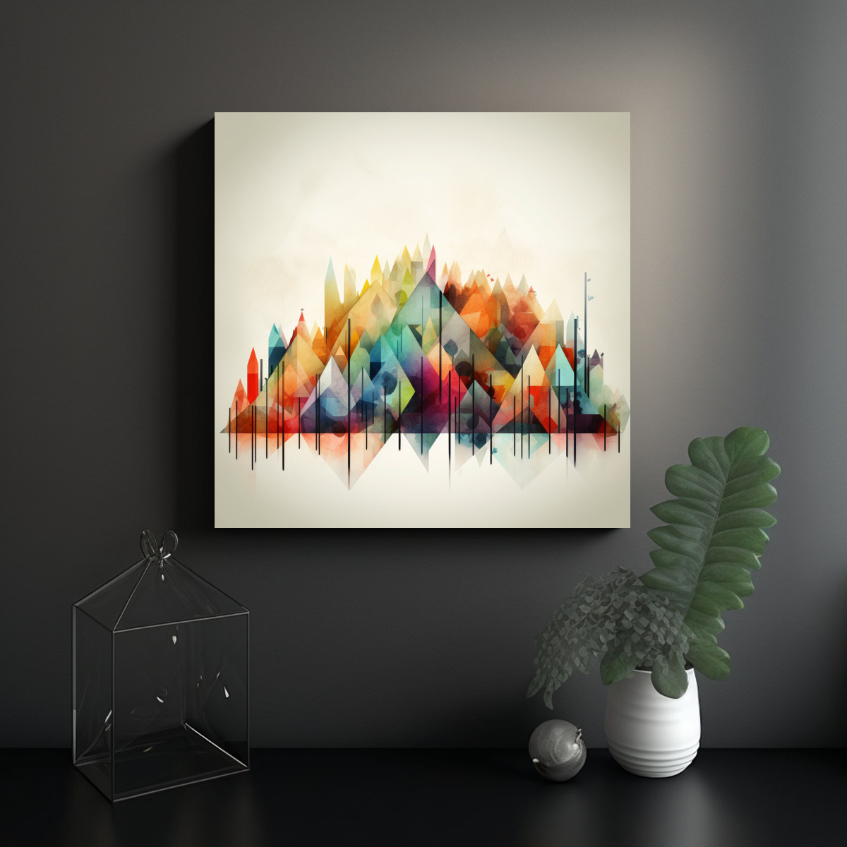 Cuadro Decorativo Abstracto: Bosque Colorido De Formas Geométricas En Tela - Decocuadros