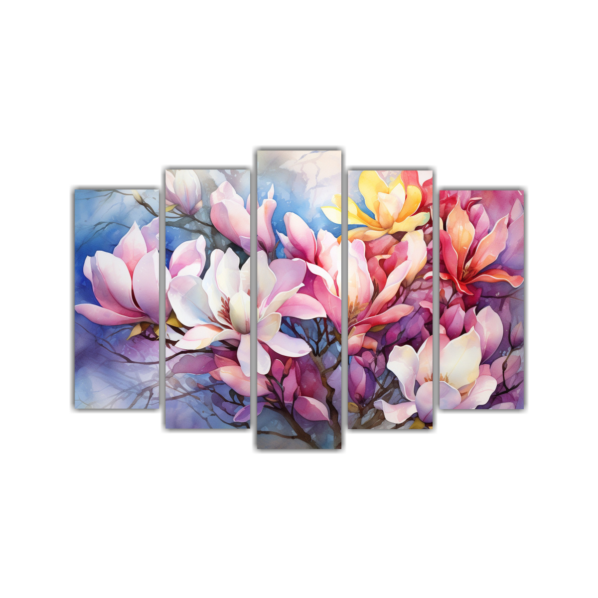 Cuadro Abstracto Magnolias Colores Arcoíris - Set 5 Telas En Bastidor - Decocuadros