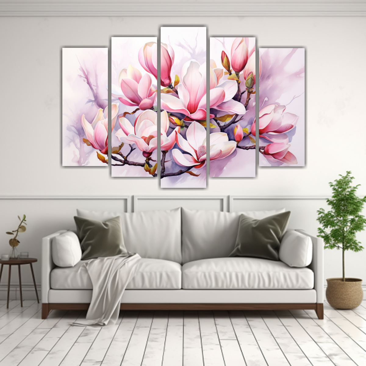 Cuadro Abstracto De Magnolias En Tonos Oro Y Rosa, Lienzo De Alta Calidad - Decocuadros