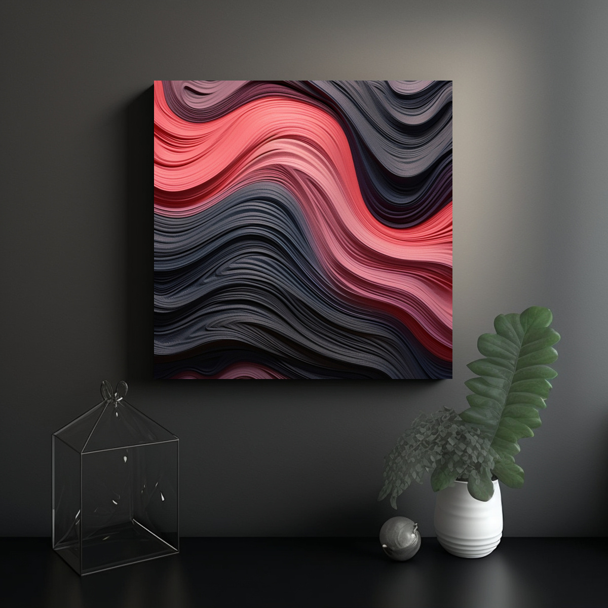 Cuadro Decorativo Abstracto Líneas Finas Rosas Sobre Fondo Negro ...