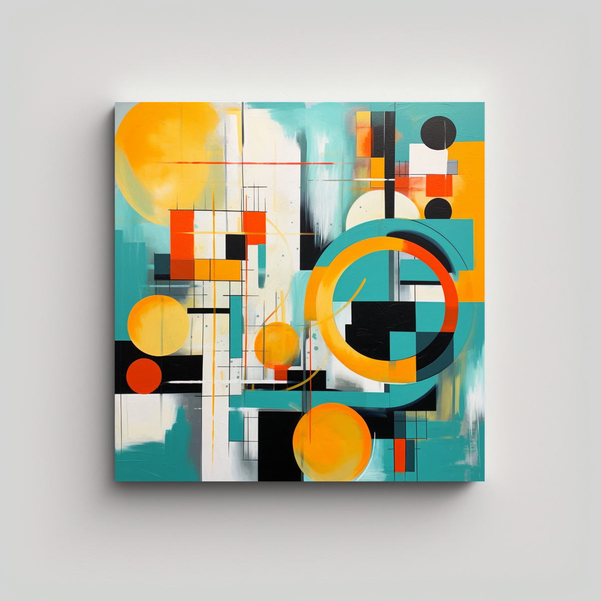 Cuadro Abstracto Rectangular Moderno En Amarillo, Azul Y Naranja - DecoCuadros