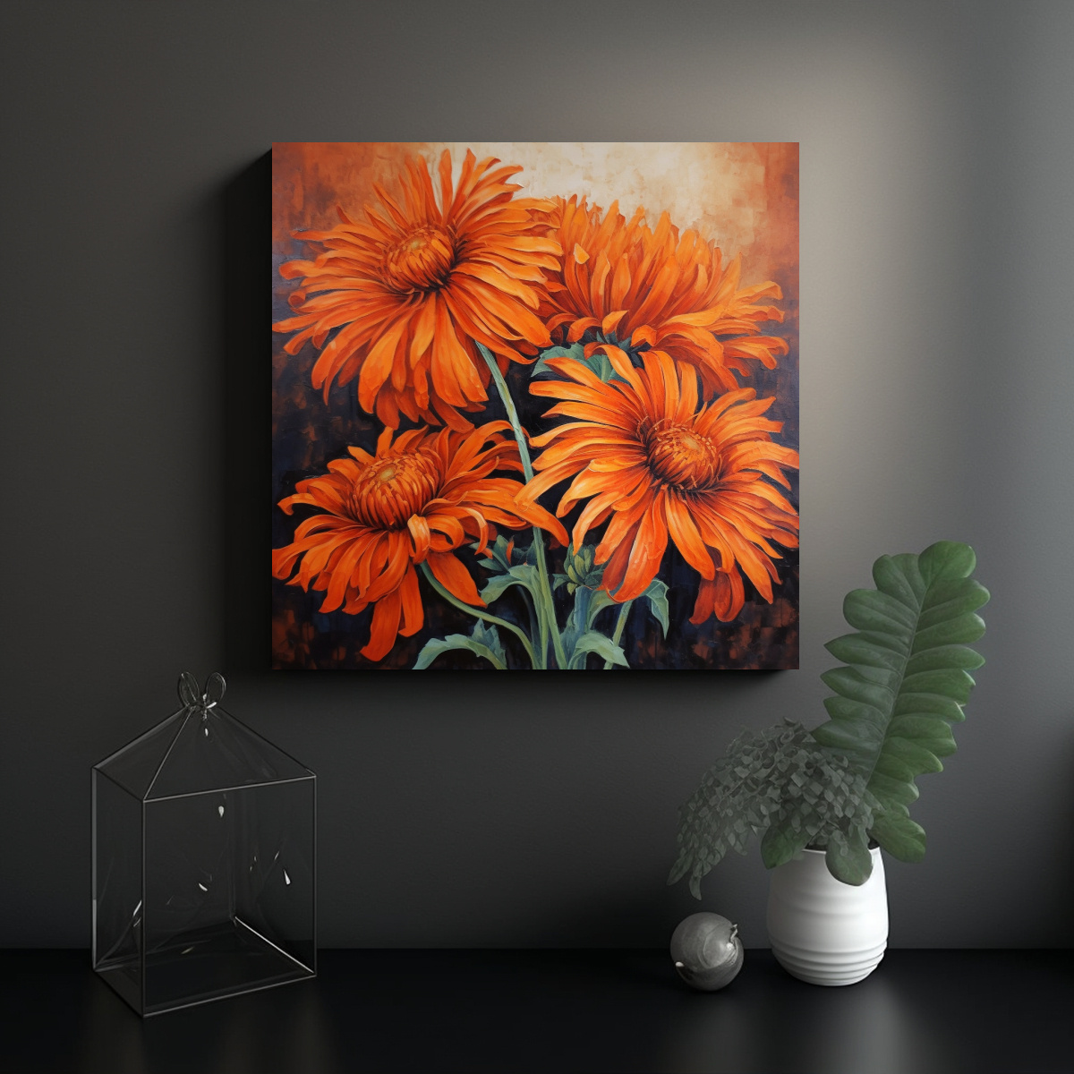 Cuadro Decorativo Vanguardista De Flores Naranjas - DecoCuadros