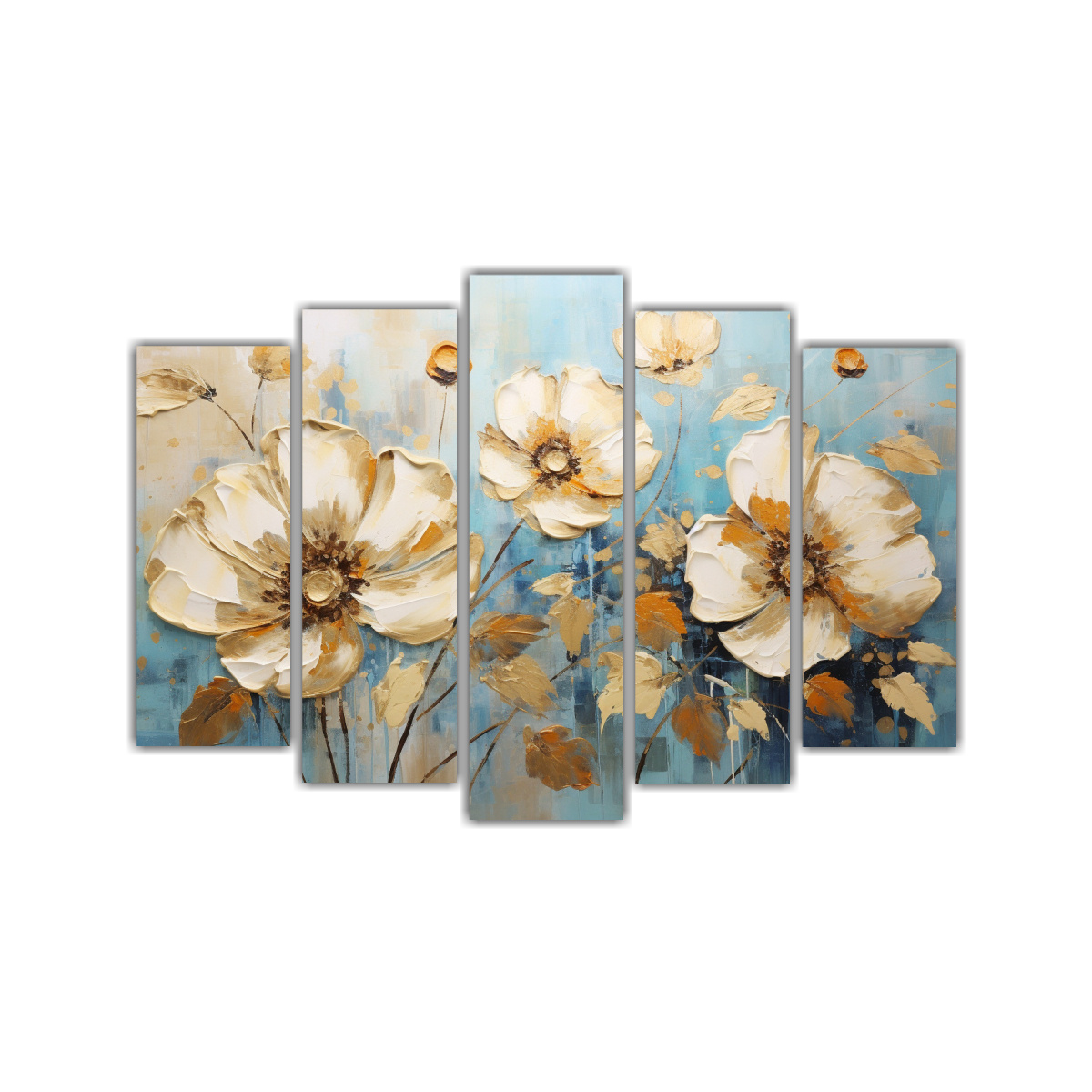 Cuadro Pintura Acuarela Escena Flores En Tonos Oro Y Azul En Lienzo - Decocuadros