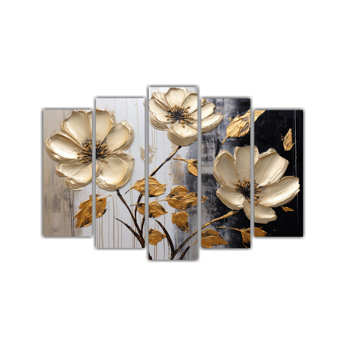 Cuadro Decorativo Acuarela Flores En Colores Oro Y Negro - DecoCuadros