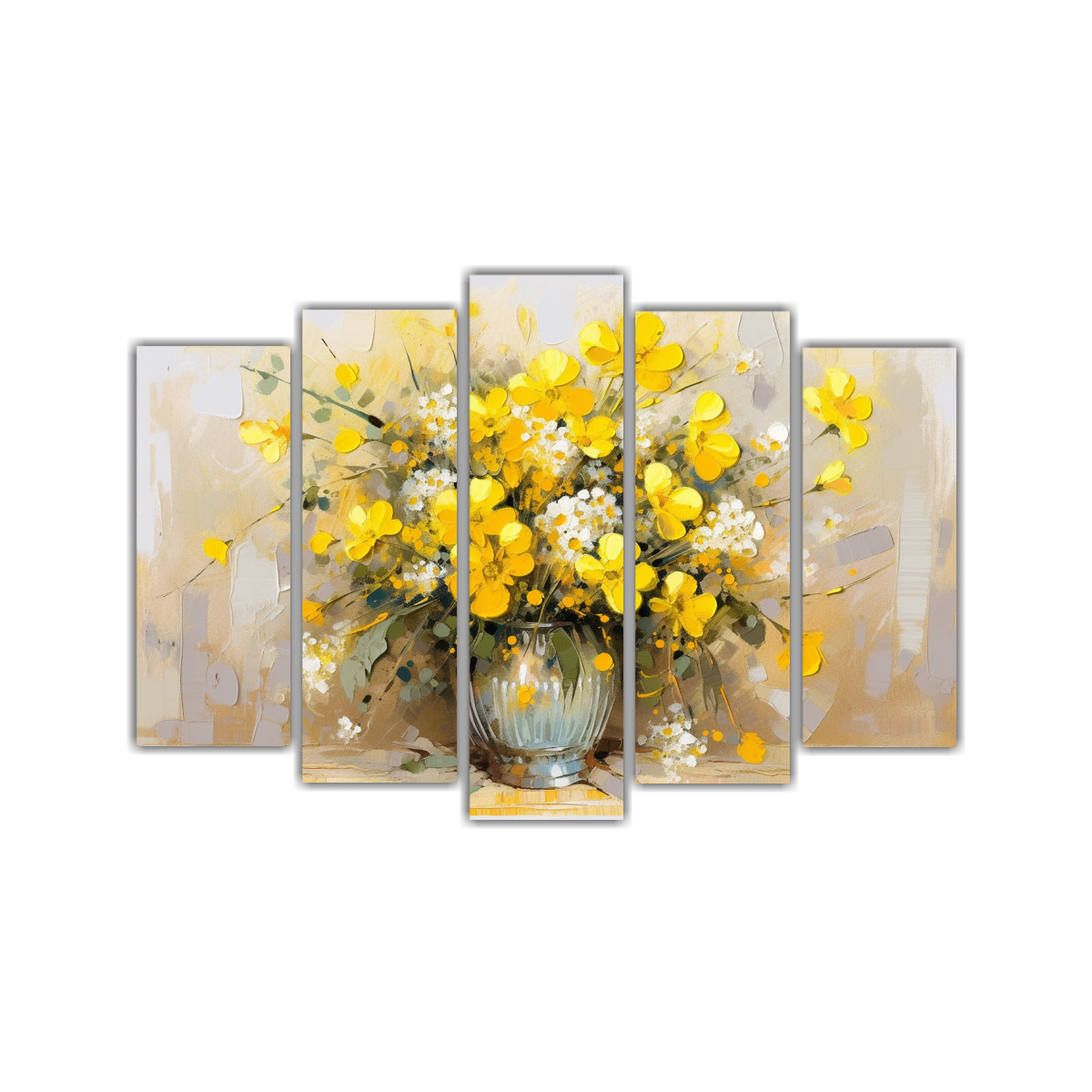 Cuadro De Flores Amarillas En Lienzo | Cinco Telas En Bastidor Decorativo - Decocuadros