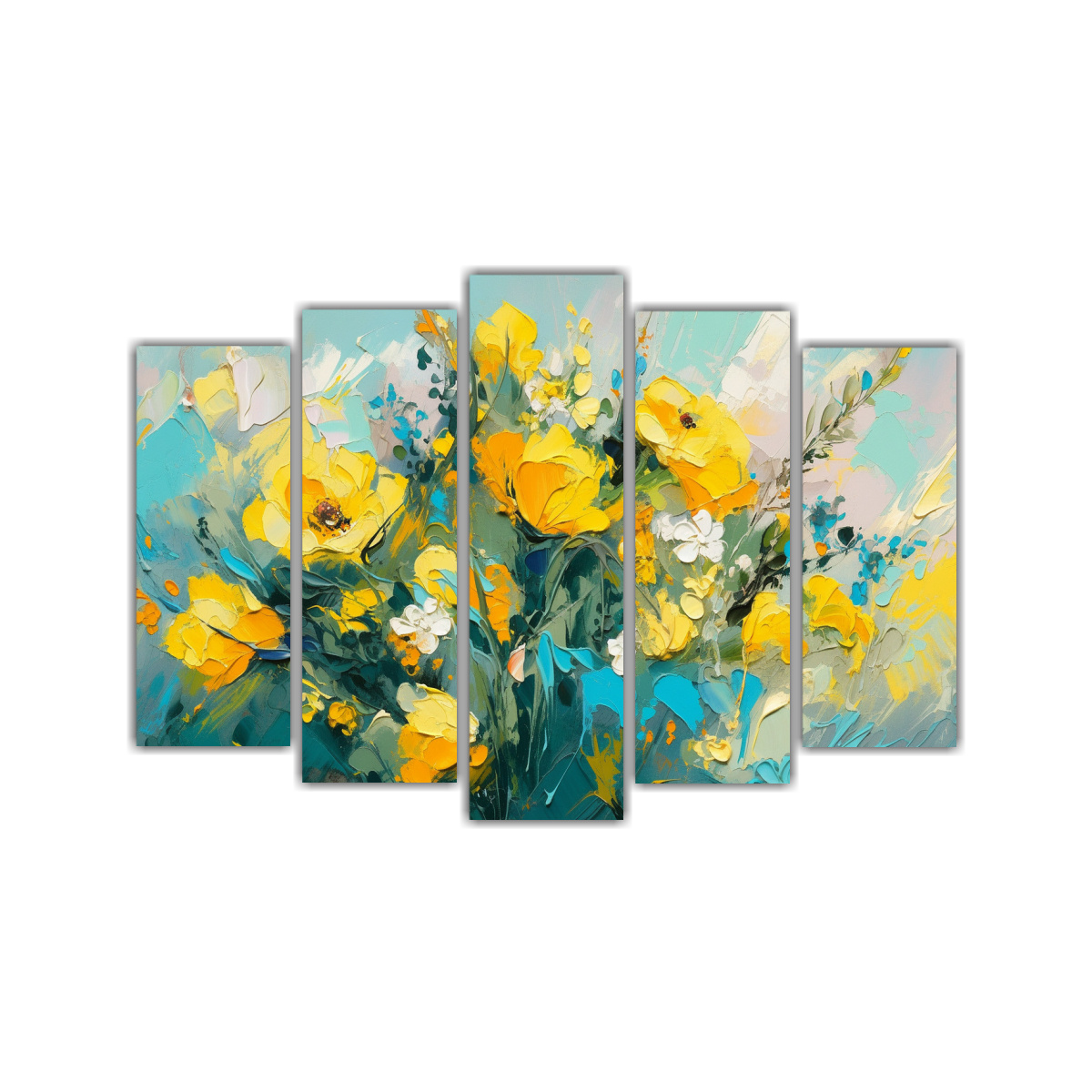 Cuadro De Flores Amarillas Y Cian En Lienzo - DecoCuadros