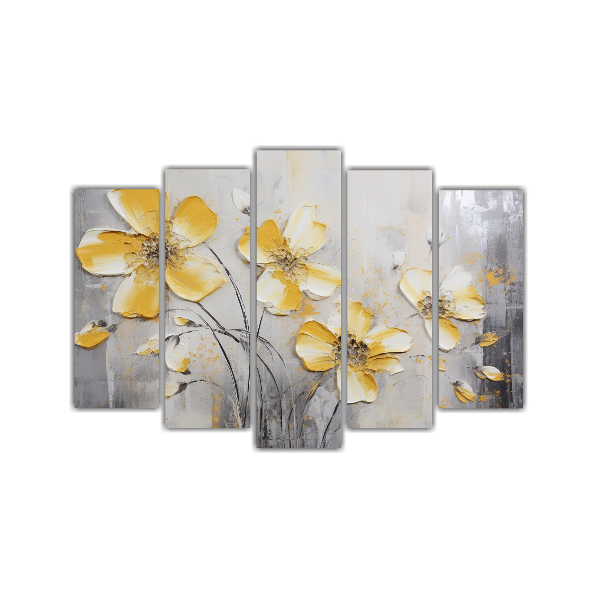 Cuadro Pintura De Flores Amarillas Y Plateadas En Lienzo - DecoCuadros