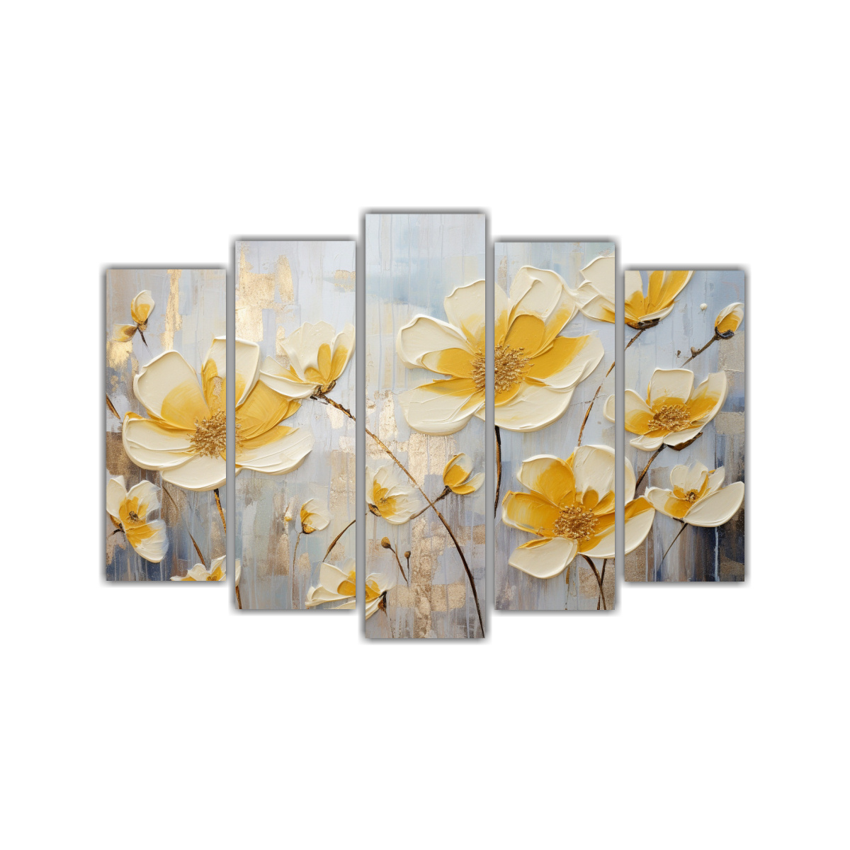 Cuadro De Flores Amarillas Y Plateadas En Lienzo - DecoCuadros