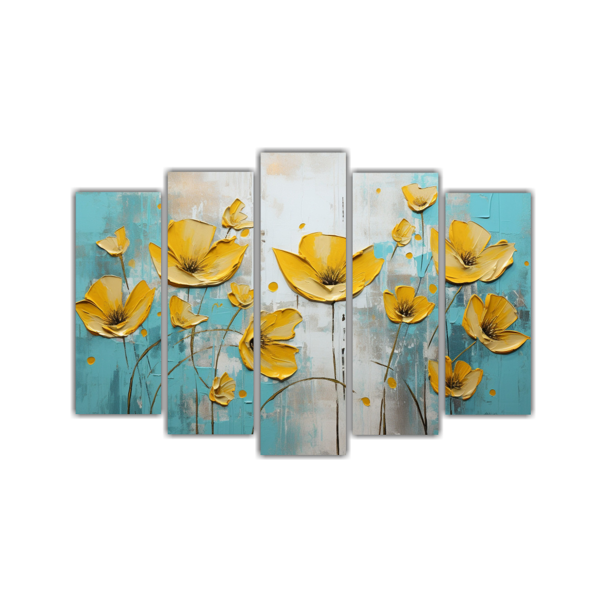 Cuadro De Flores Amarillas Y Turquesas En Lienzo - Composición De Belleza - Decocuadros