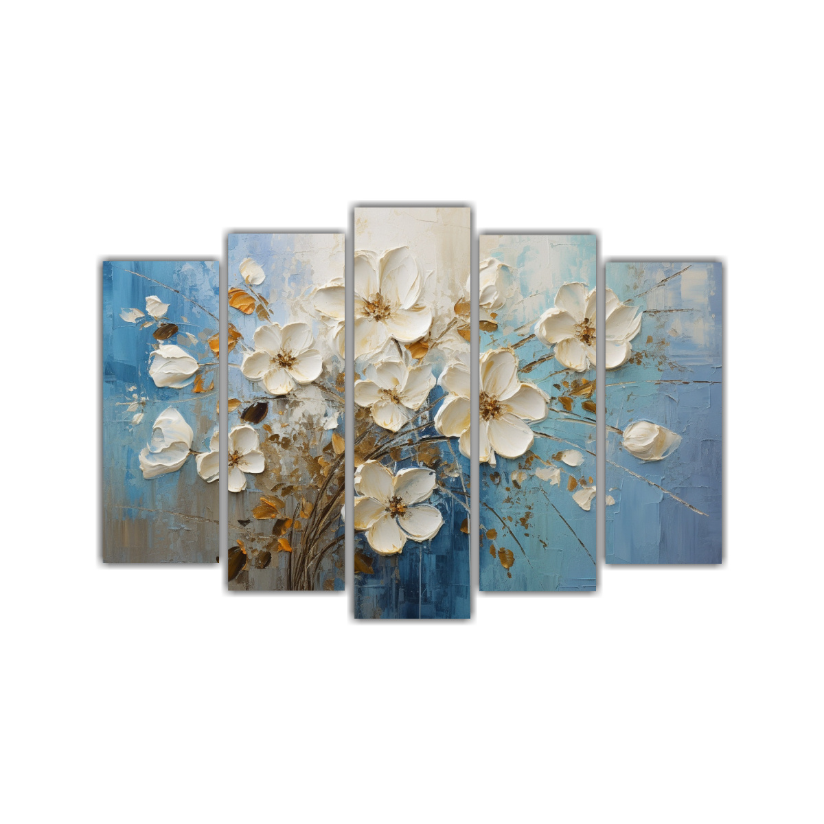 Cuadro Decorativo Flores Oro Azul En Lienzo - DecoCuadros