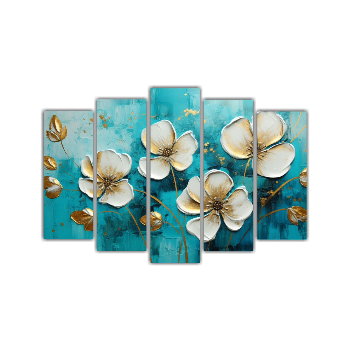 Cuadro De Flores En Lienzo Turquesa Y Dorado - DecoCuadros