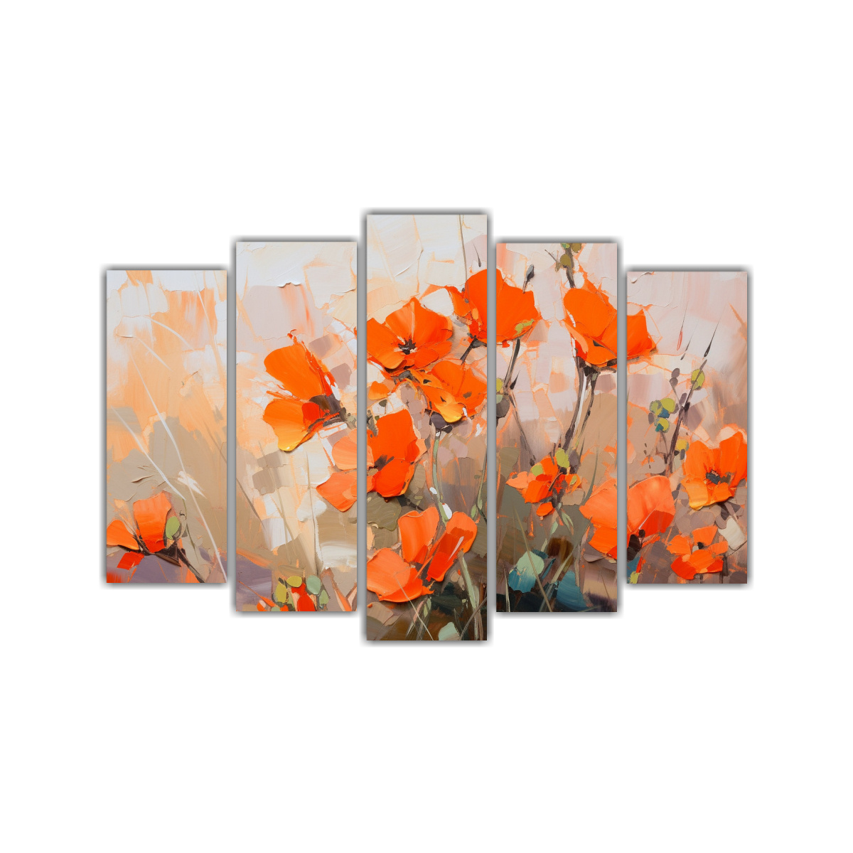 Pintura De Flores En Lienzo Estilo Decorativo Con Colores Naranja - Cuadro Decorativo De Calidad ...