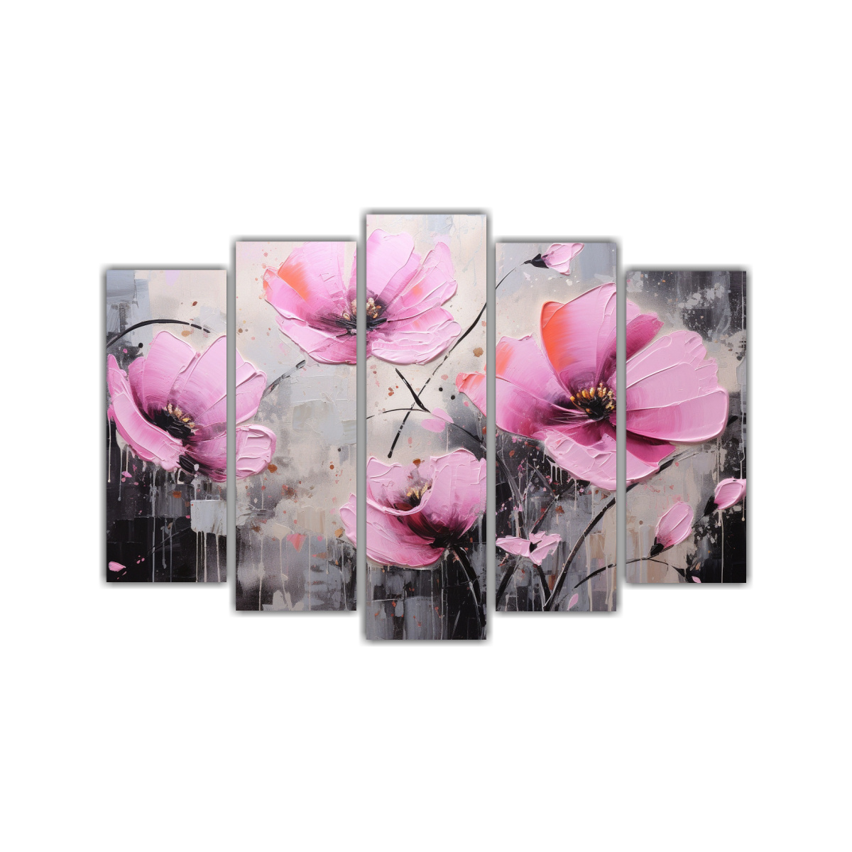 Cuadro De Flores En Lienzo Negro Y Rosa: Patrones Intensos - Decocuadros