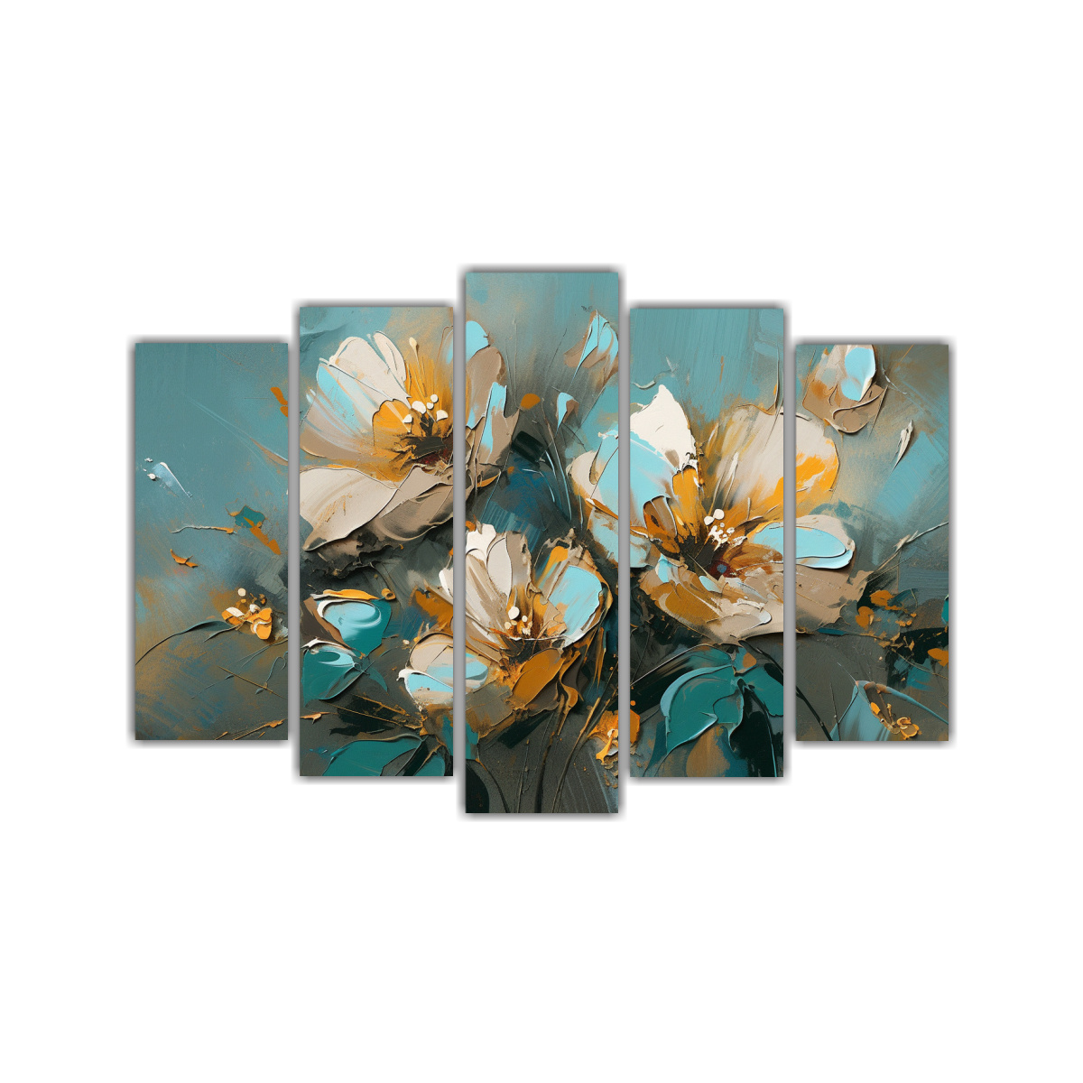 Cuadro De Flores Turquesa Y Dorado En Lienzo Para Oficina - Decocuadros