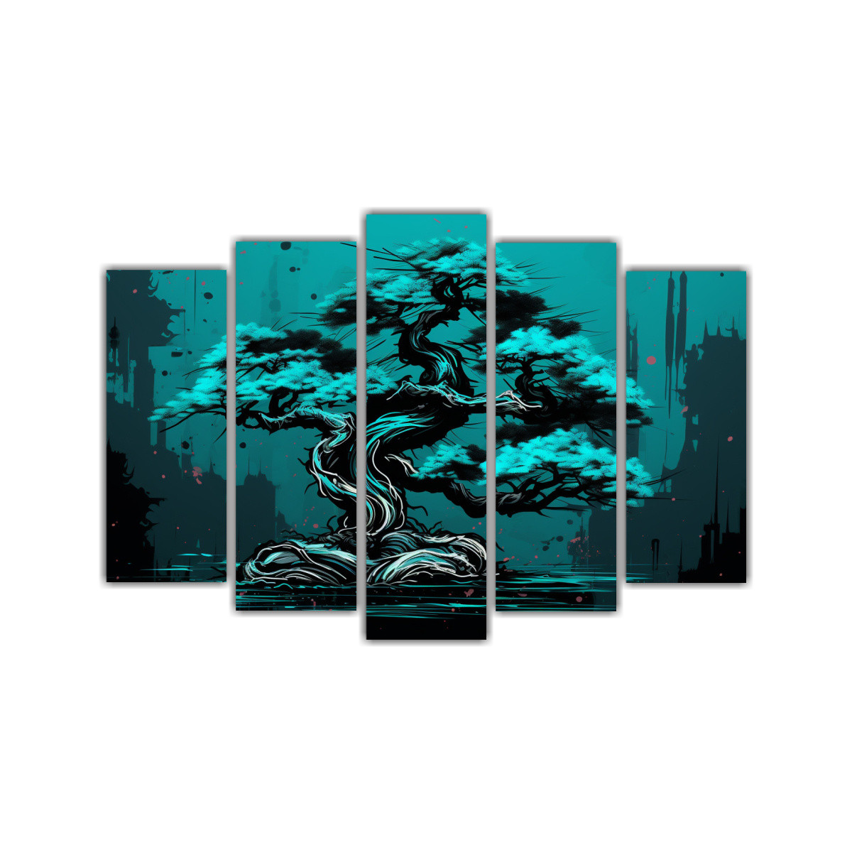 Cuadro De Pared Bonsái En Turquesa Y Negro - Decoración De Pared ...