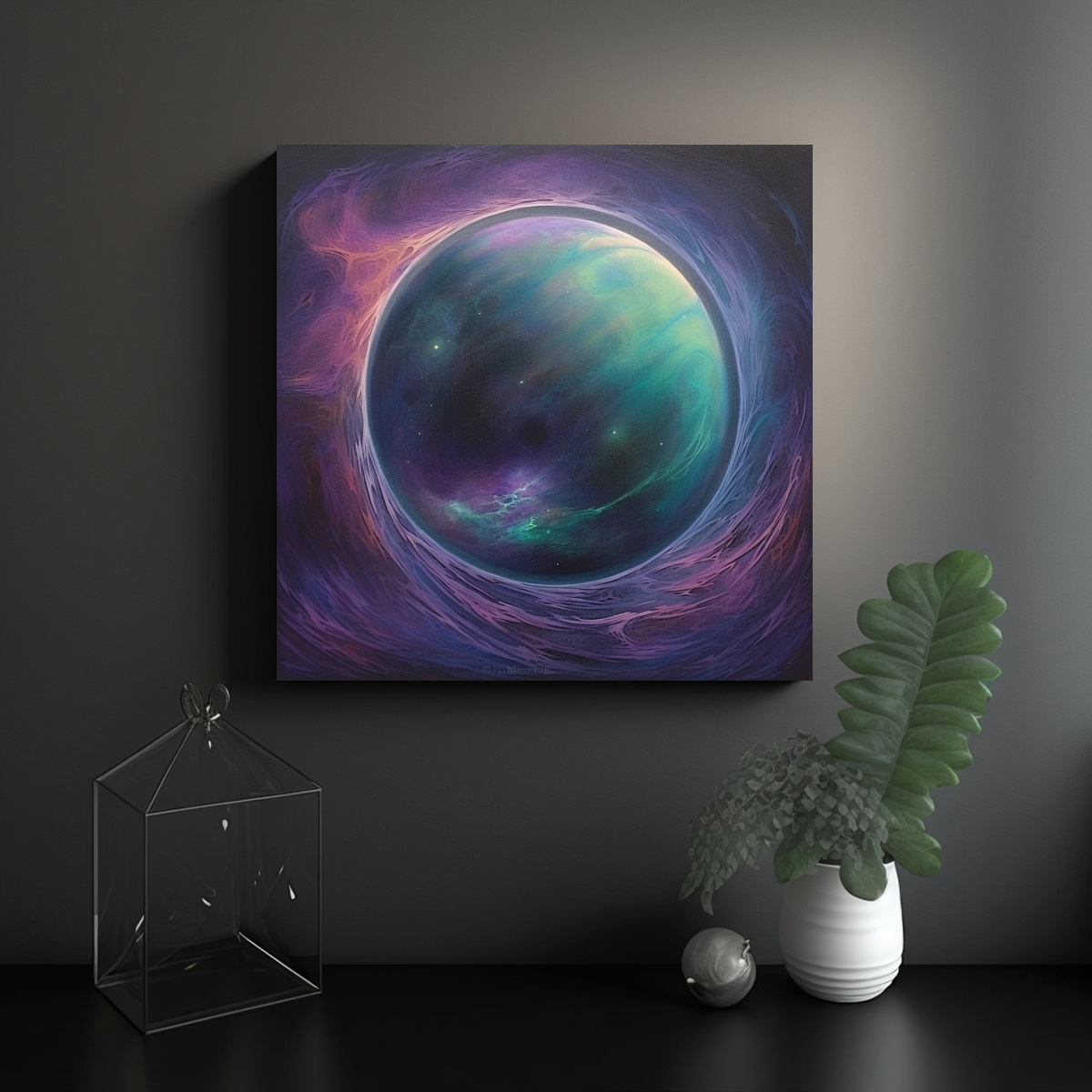 Cuadro Decorativo Eclipse Lunar En Tonos Morados Y Verdes - DecoCuadros