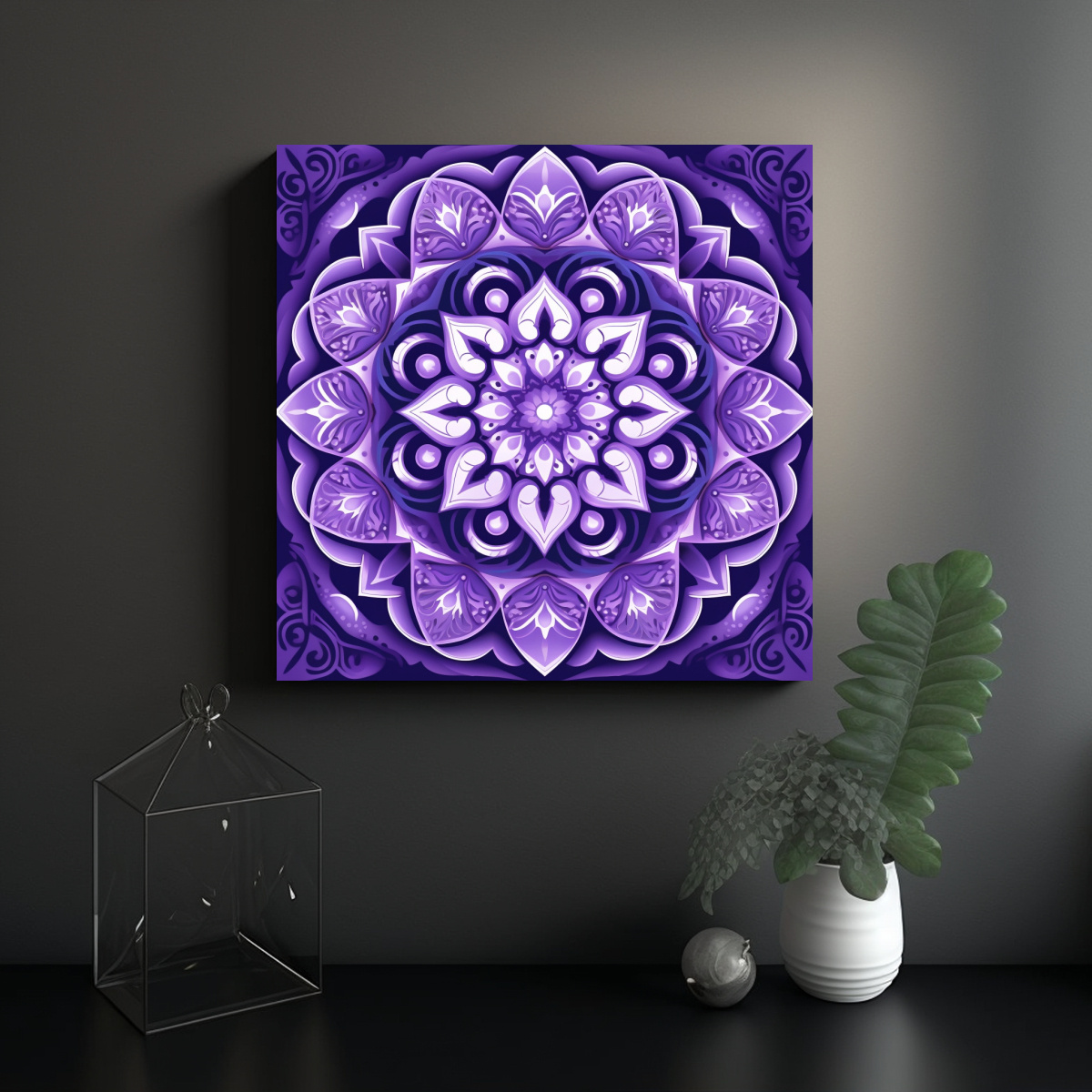 Cuadro Decorativo Mandala Plano En Color Violeta Vibrante - DecoCuadros