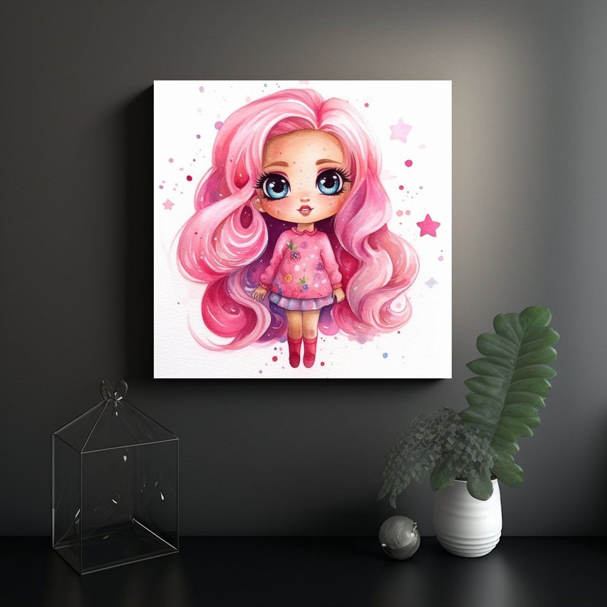 Cuadro Decorativo Barbie Chibi Acuarela - Compra Online En DecoCuadros