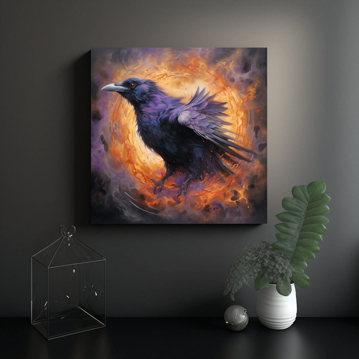Cuadro Decorativo Relieve Corvid On Fire Con Ojos Dorados Y Alas ...