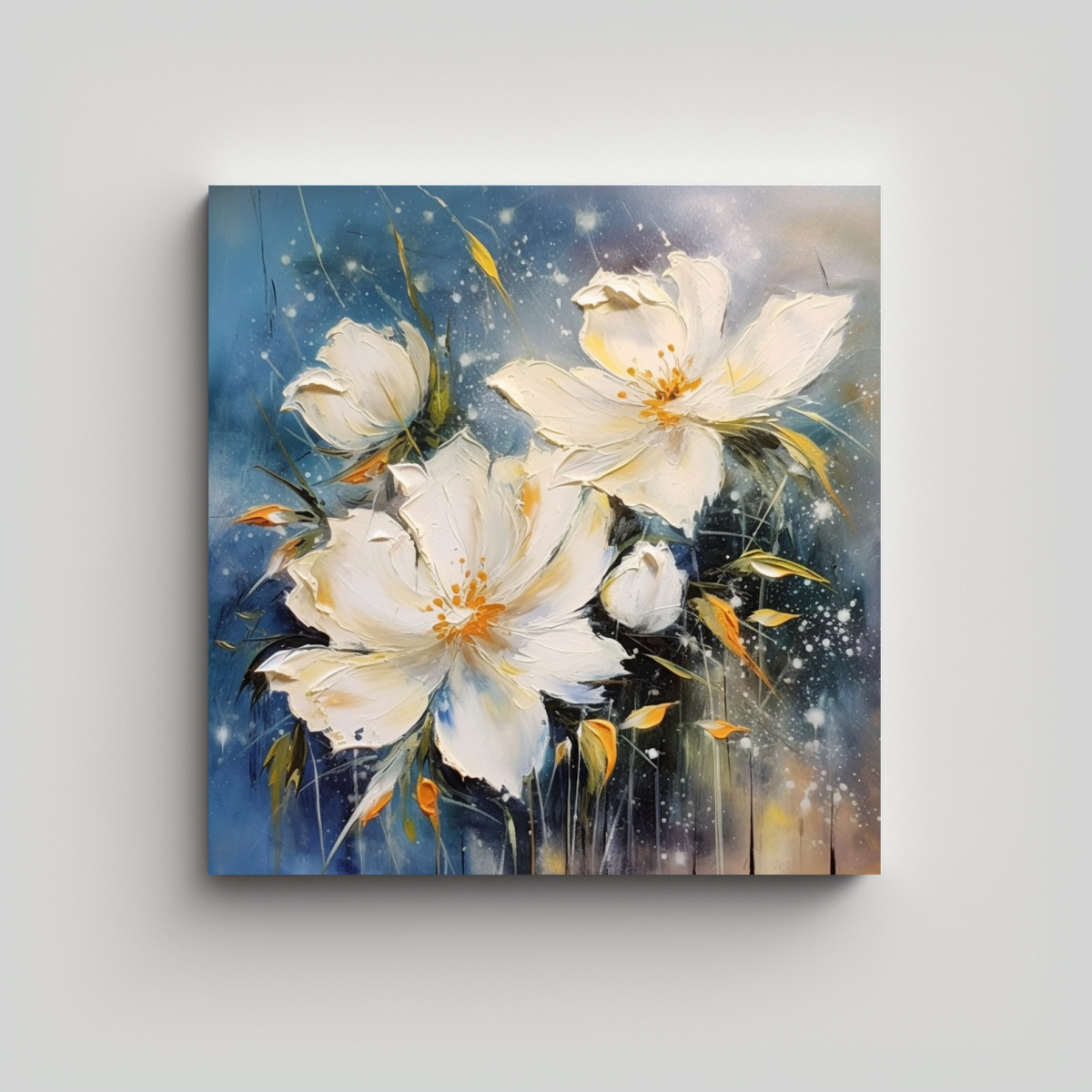 Cuadro Abstracto Con Relieve De Flores Blancas - DecoCuadros