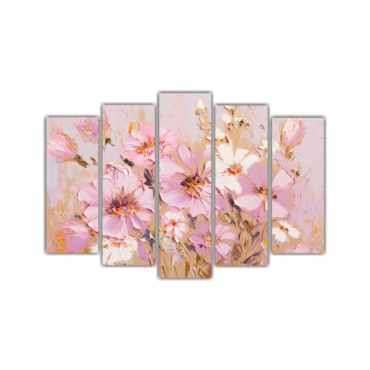 Cuadro Pintura En Lienzo Con Flores Doradas Y Rosas En DecoCuadros