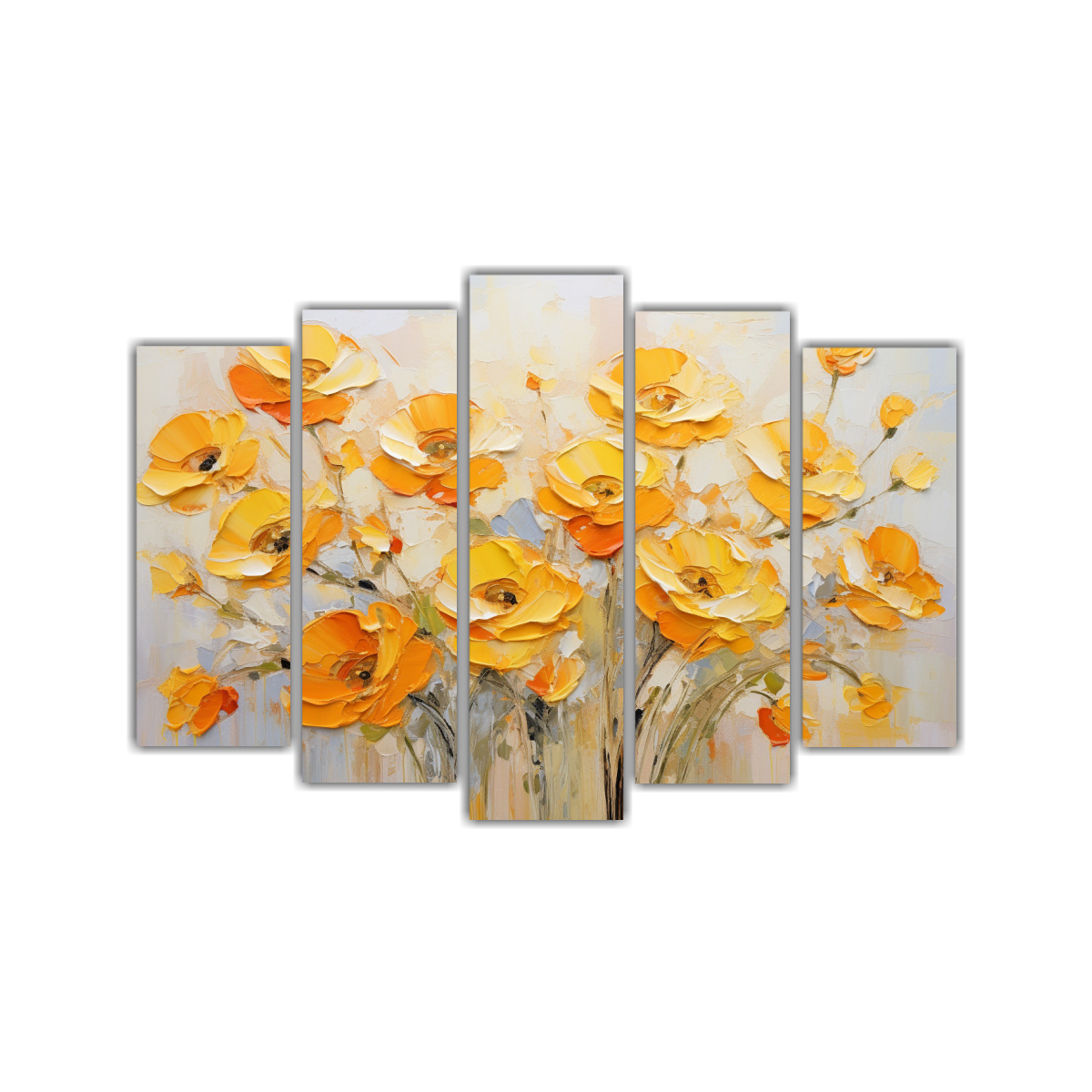 Conjunto De Cuadros De Flores Amarillas Y Naranjas En Lienzo - DecoCuadros