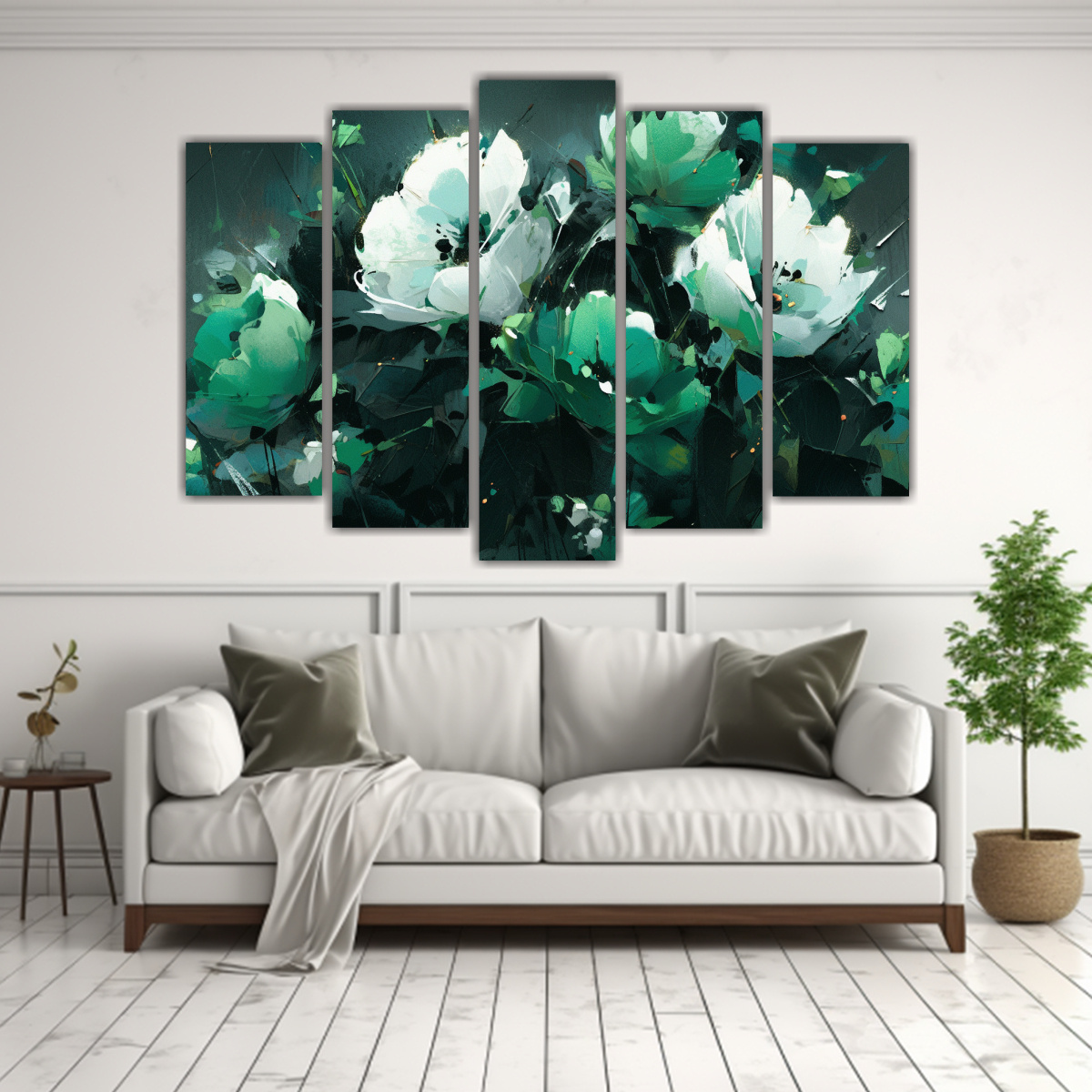 Cuadro De Flores Verdes Y Negras En Lienzo - Decoración Exclusiva - Decocuadros