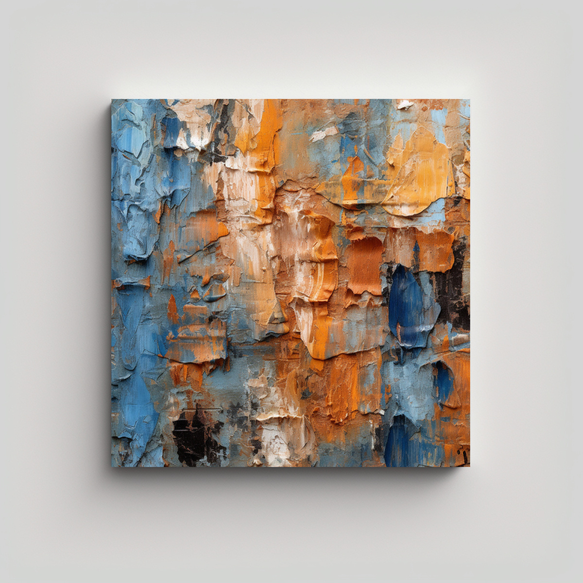 Cuadro Decorativo Vintage Vision En Tela Con Textura Audaz De Tonos Azul, Marrones Y Naranja ...