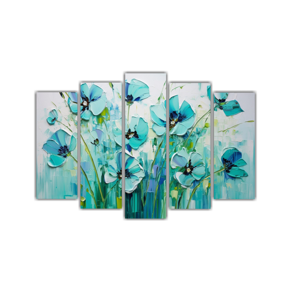 Cuadro Pintura Floral Verde Y Cian - DecoCuadros