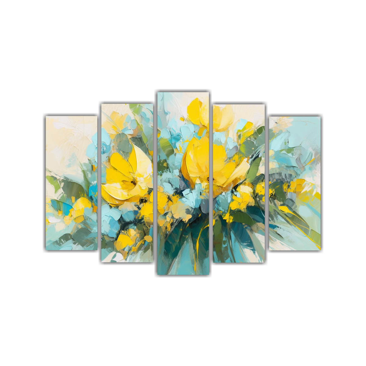 Cuadro Flores Amarillas Y Turquesas En Lienzo Con Profundidad - DecoCuadros