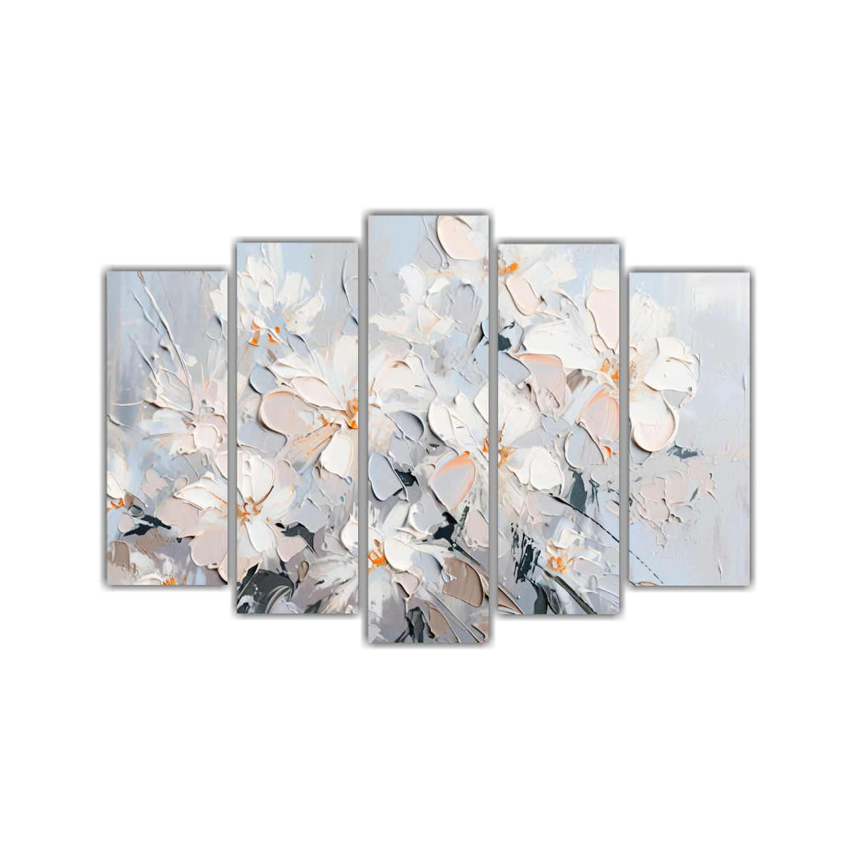 Cuadro Pintura Flores Vanguardia Colores Plata Beige Azul Marino Gris Coral Carmesi - Decocuadros